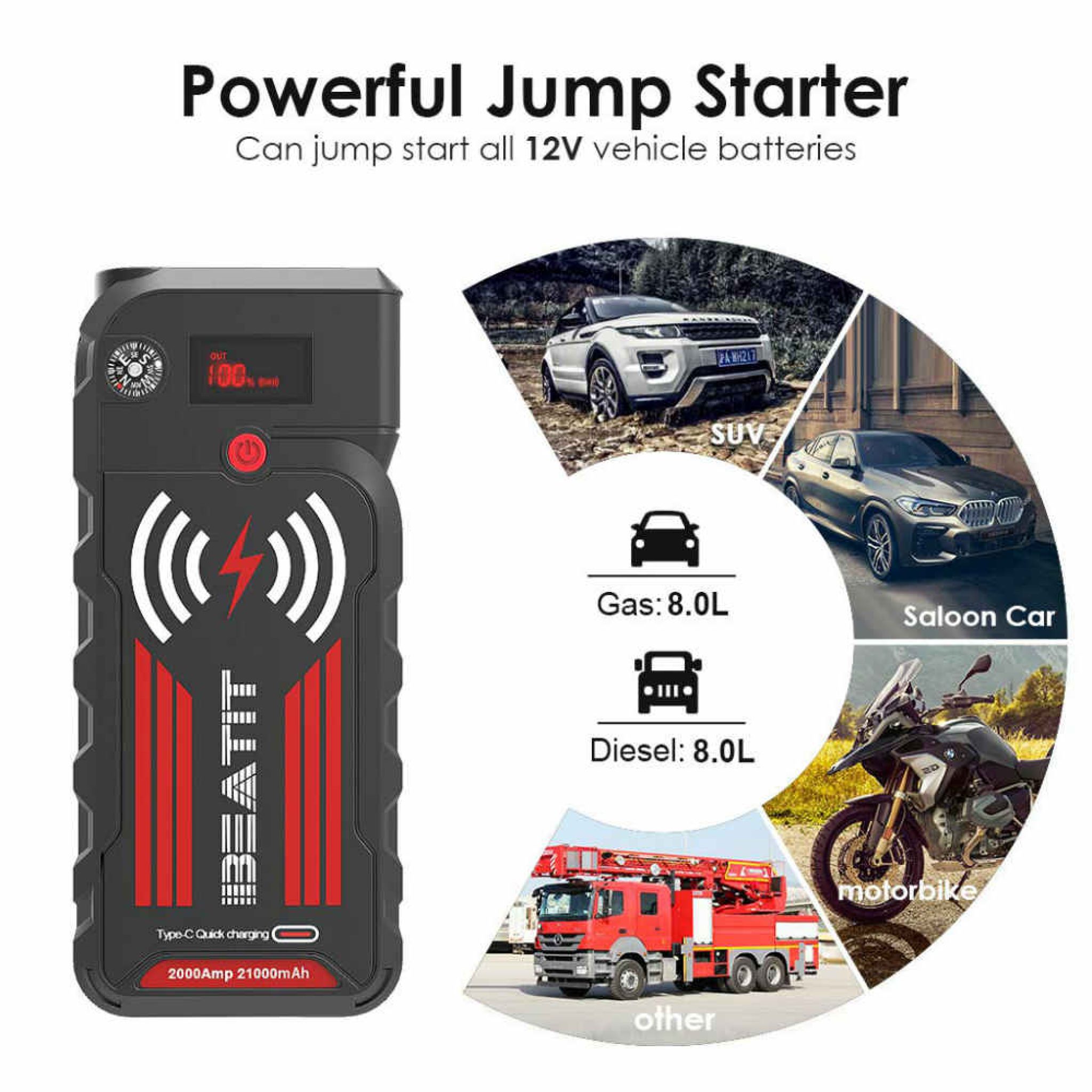 Portable Car Jump Starter with Wireless Charger - Viral Gads